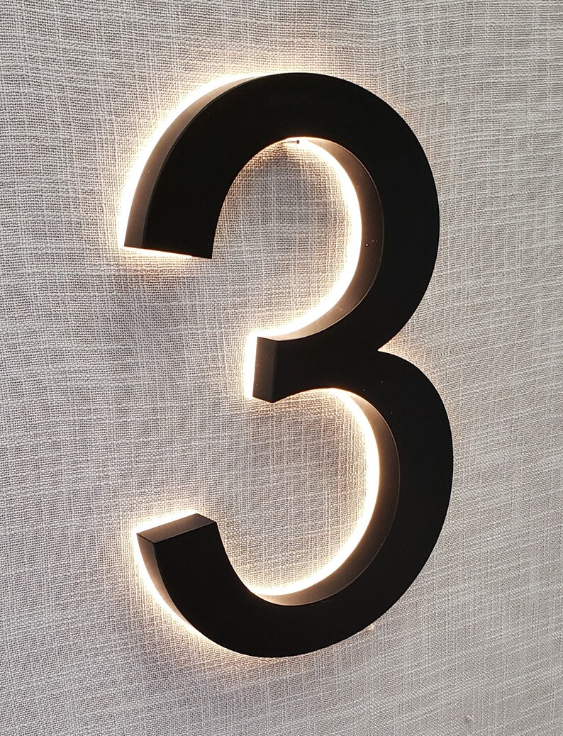 8 Backlit House Number 3, Stainless Steel LED Floating Number ...