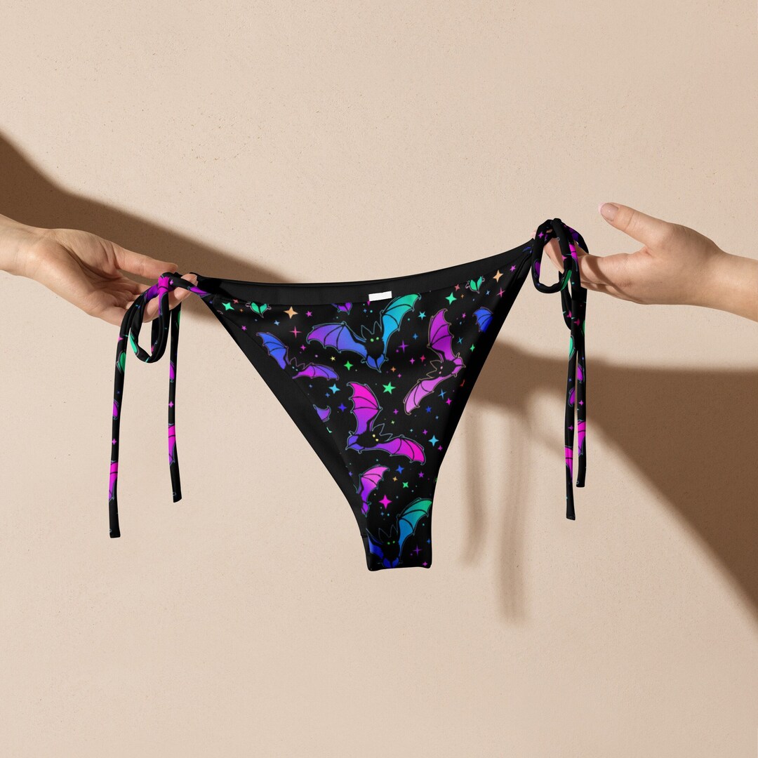 Rainbow Bat Recycled String Bikini Bottom - Etsy