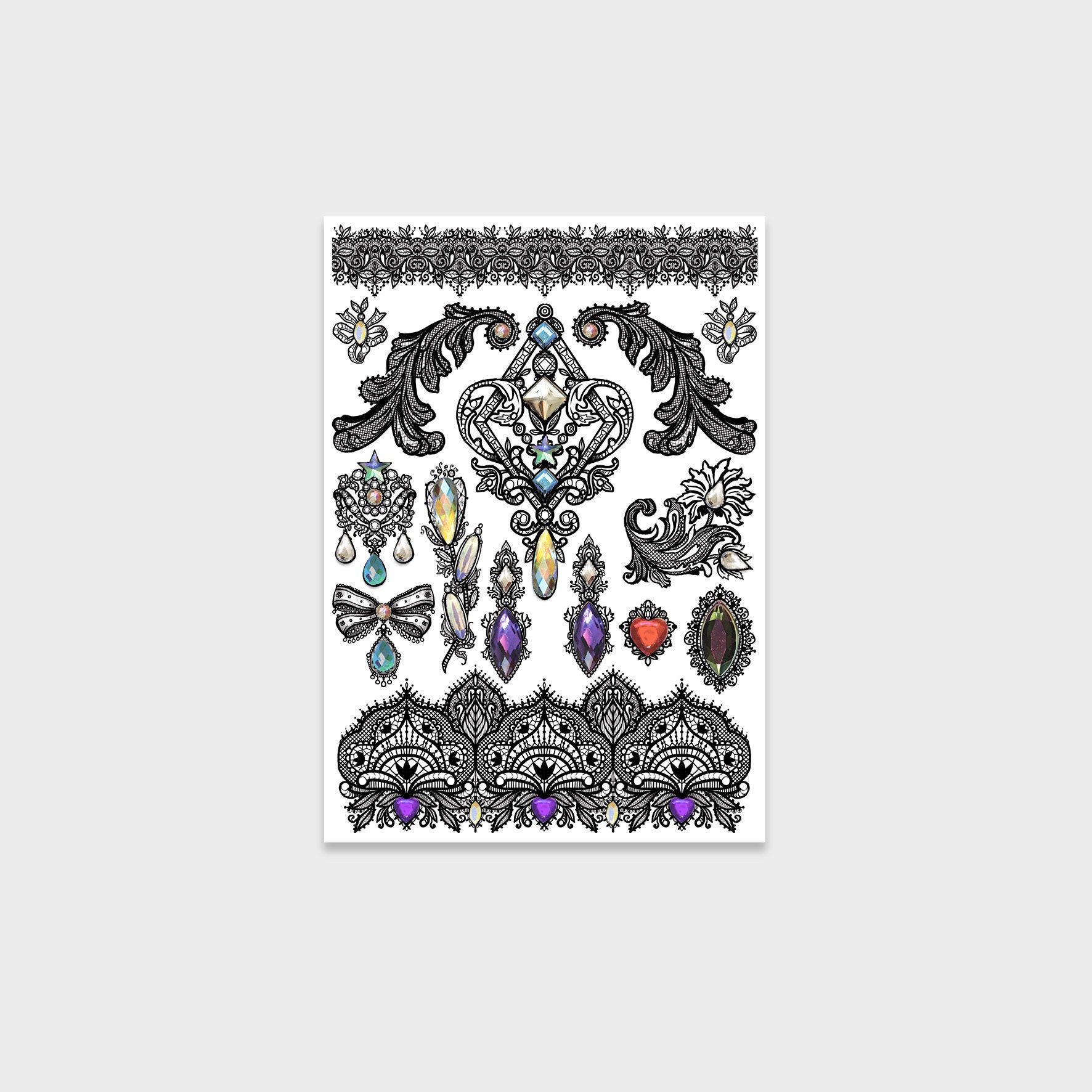 Lace Temporary Tattoos With Crystal Body Stickers - Etsy