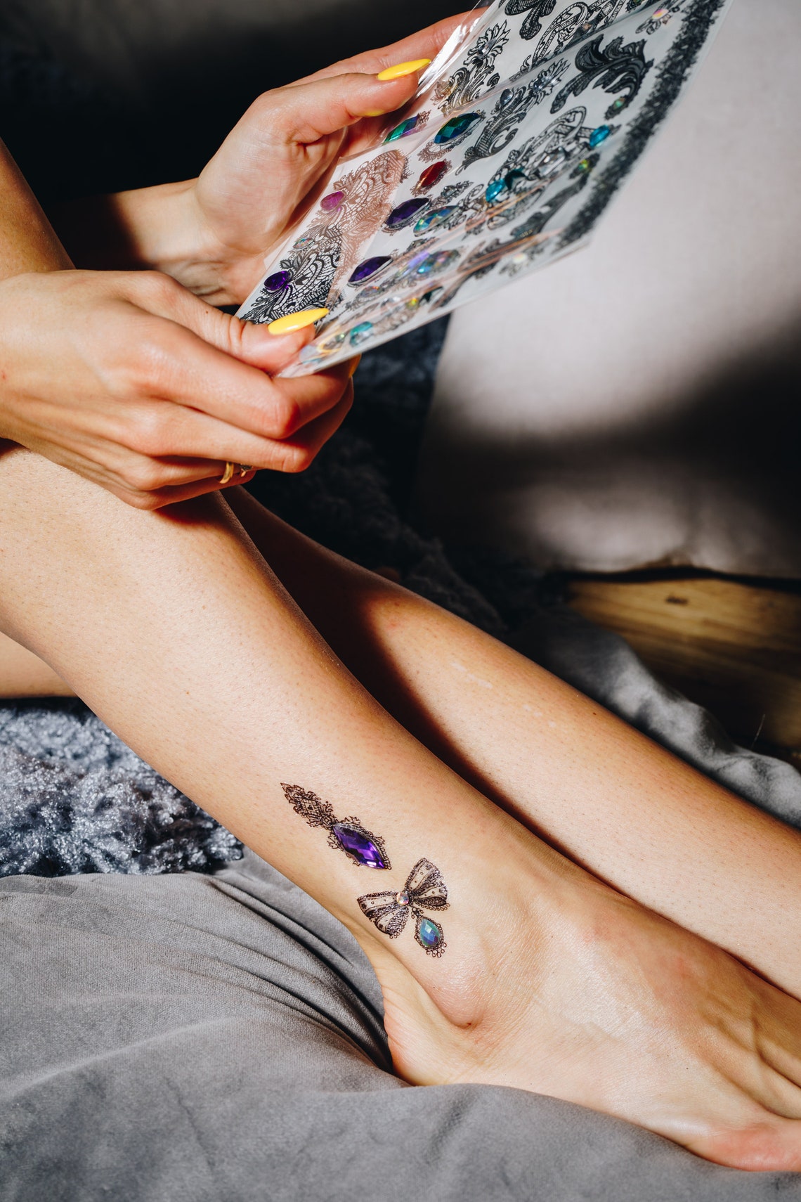 Lace Temporary Tattoos With Crystal Body Stickers - Etsy