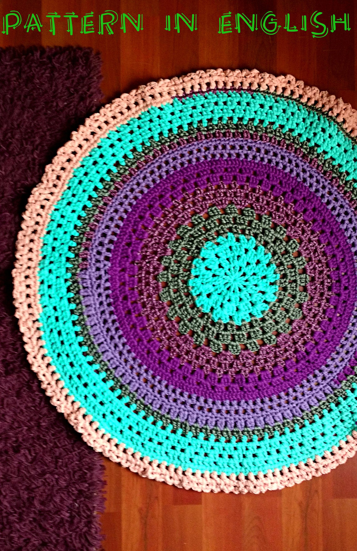 Crochet PATTERN Mandala Rug in T-shirt Yarn. Colorful Round - Etsy