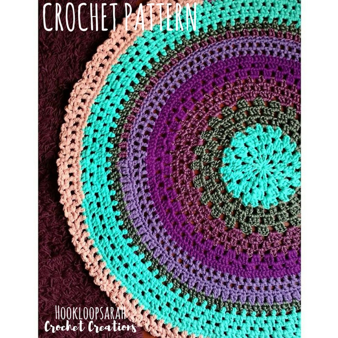 Crochet PATTERN Mandala Rug in T-shirt Yarn. Colorful Round Carpet ...
