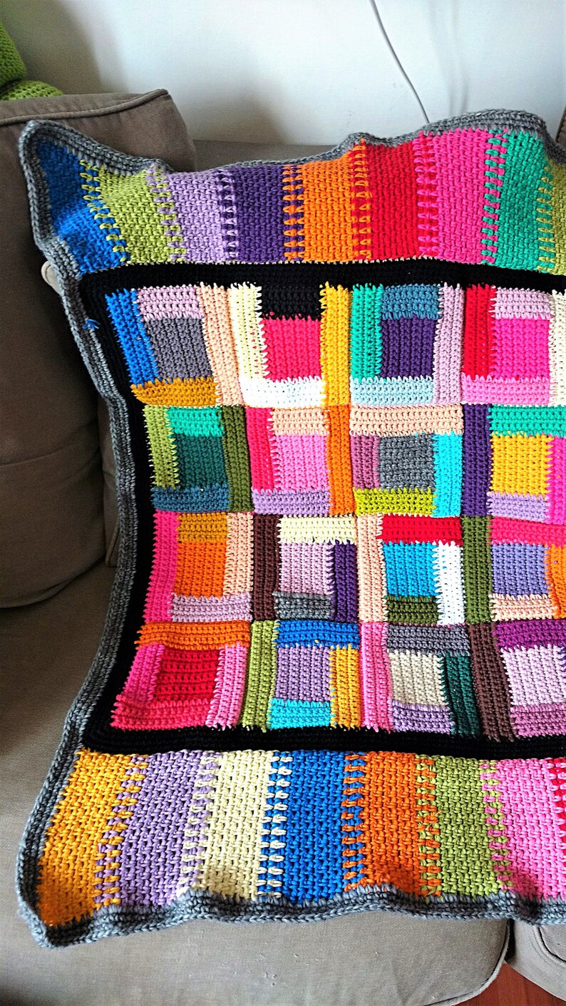 Crocheted Log Cabin Blanket Throw Kandinsky Patchwork Afghan | Etsy