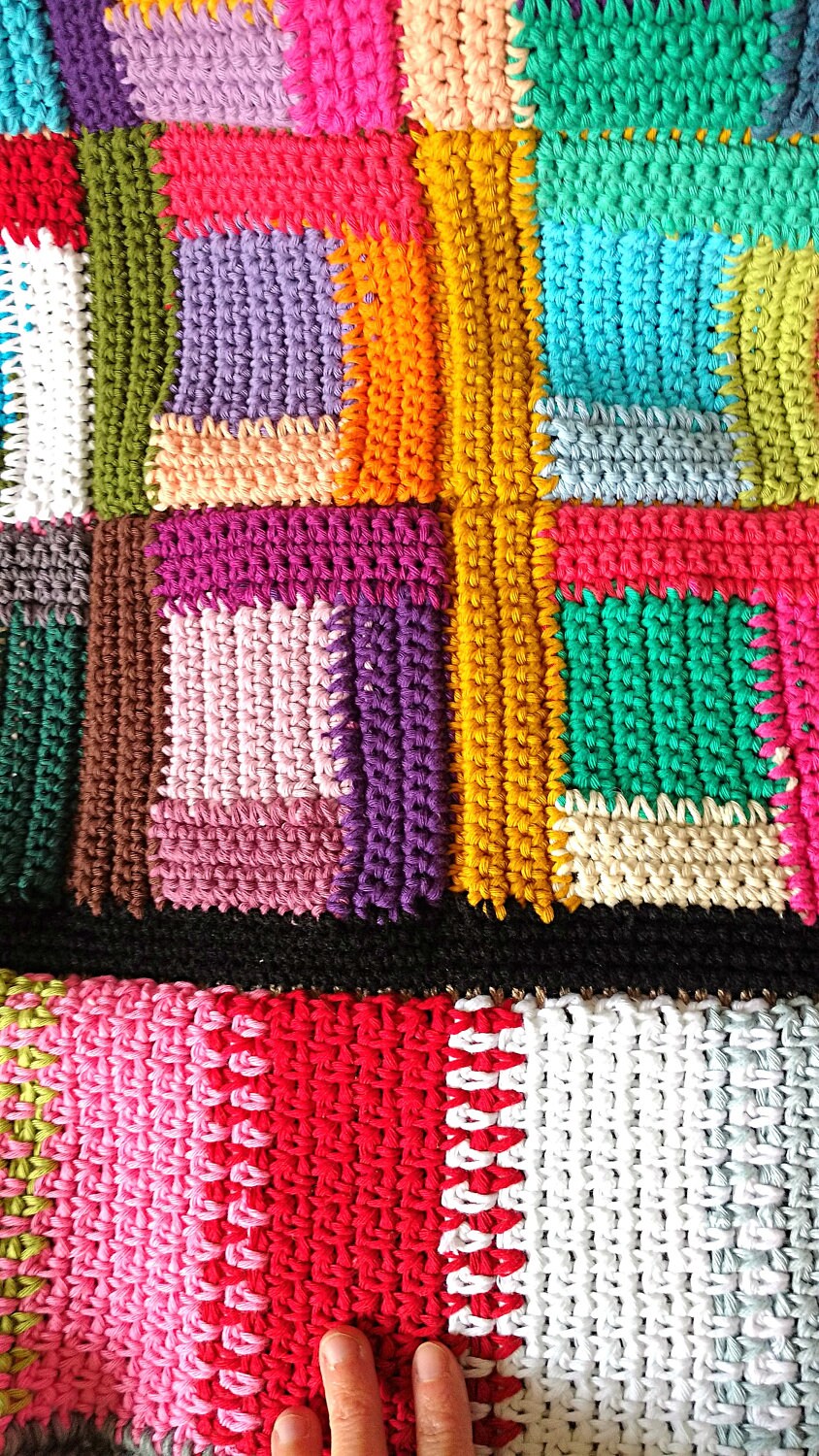 Crocheted Log Cabin Blanket Throw Kandinsky Patchwork Afghan | Etsy