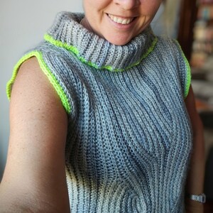Brioche Crochet PATTERN for Vest With Turtleneck and Leafy Design. Side ...