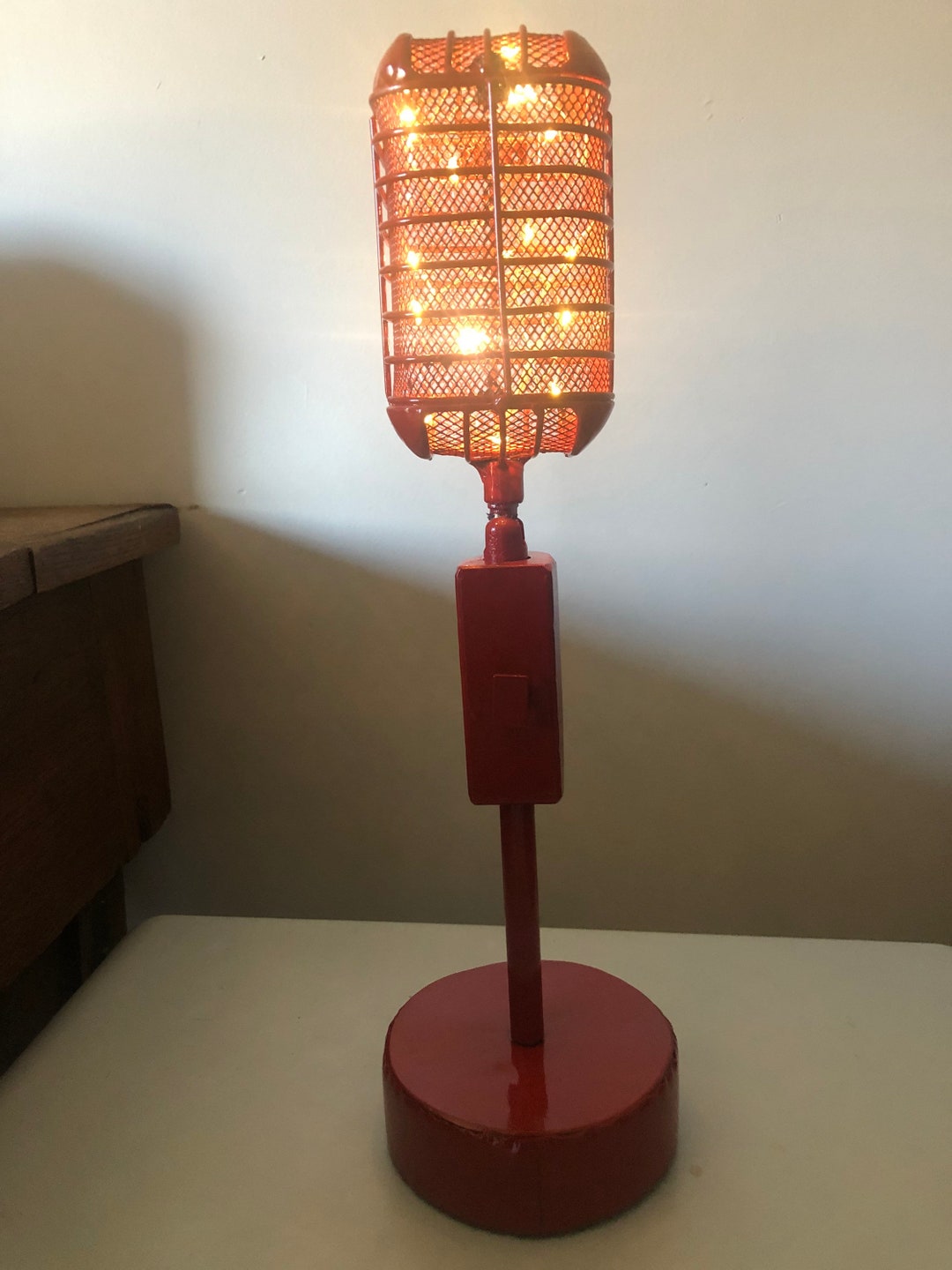 Illuminated Retro Microphone Lamp Metal Decor Home Accent Lamp Gift for ...