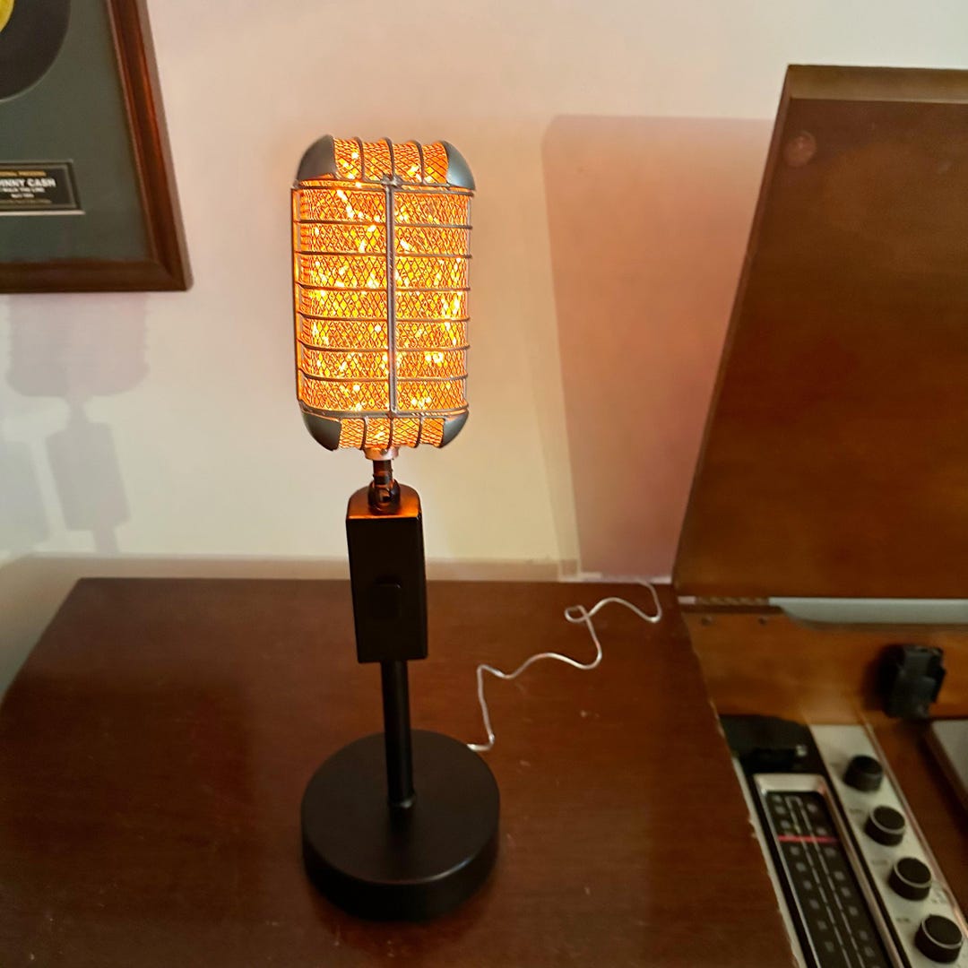Vintage Microphone Lamp Personalized Retro Light Music Lover Handmade ...