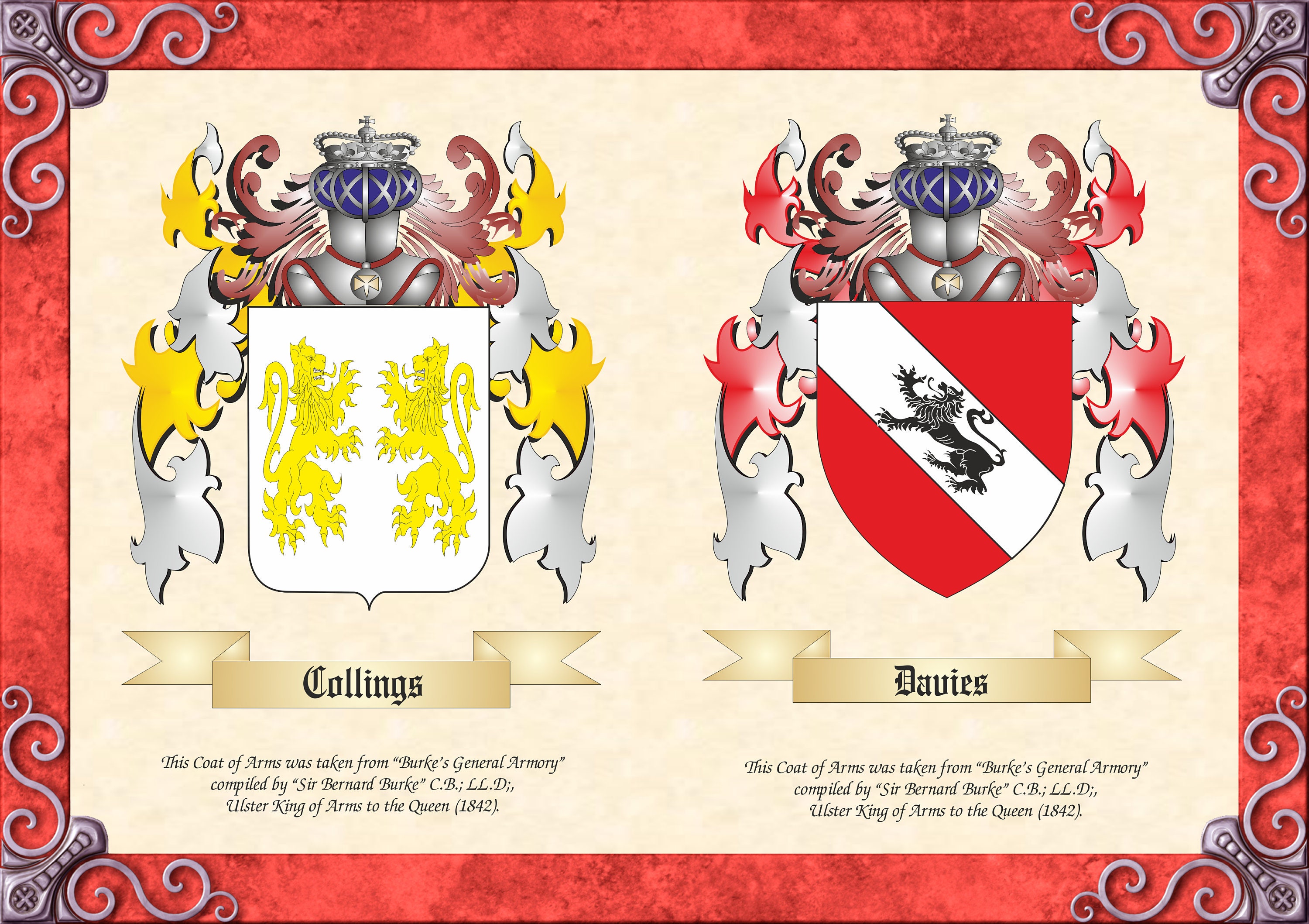 Family Origin and Surname Coat of Arms Family Crest Scrolls | Etsy