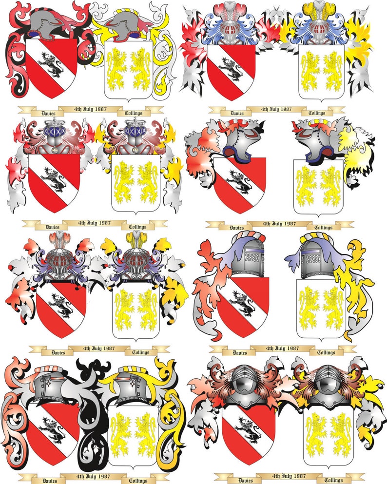 Double Surname Coat of Arms Family Crest With Wedding Date Ribbon ...