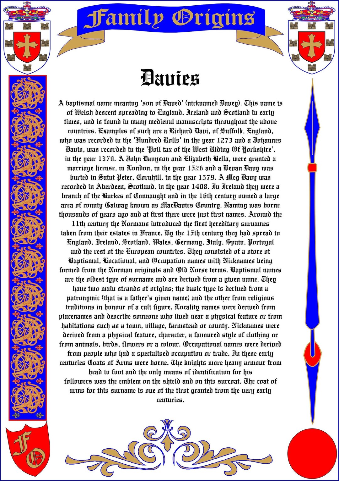 Family Surname Origins Scroll Digital Wall Art. Emailed for Self ...