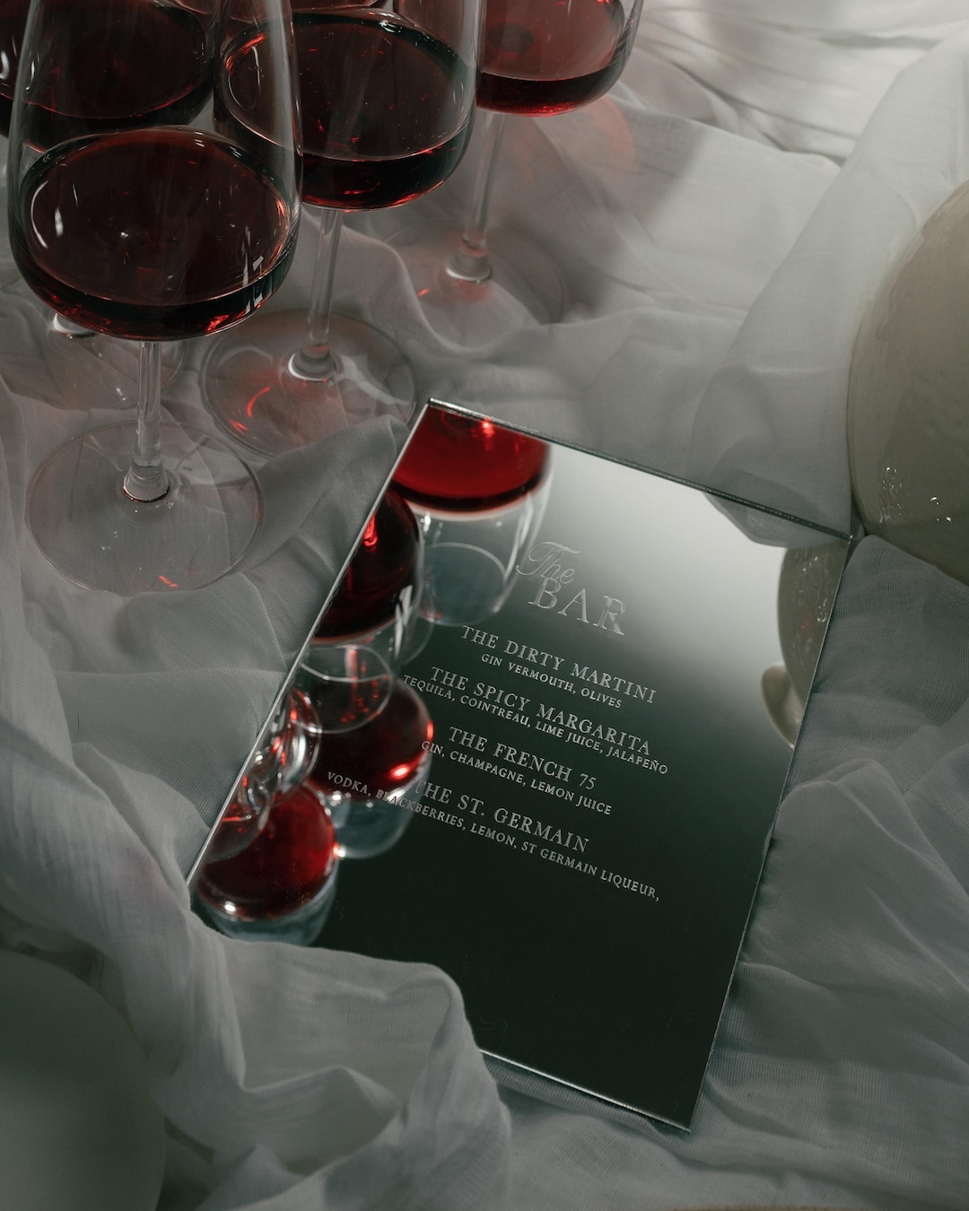 Acrylic Mirror Cocktail Menu I Modern Wedding Heirloom I Silver Table ...