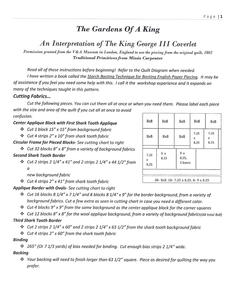 THE GARDENS of a KING - Applique & English Paper Piecing Quilt Pattern ...