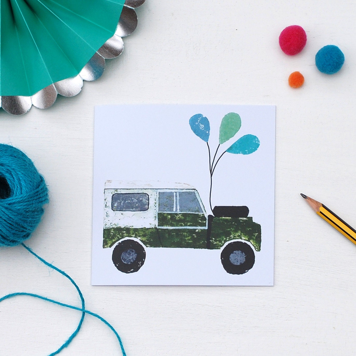 Land Rover with Balloons Birthday Card | Etsy