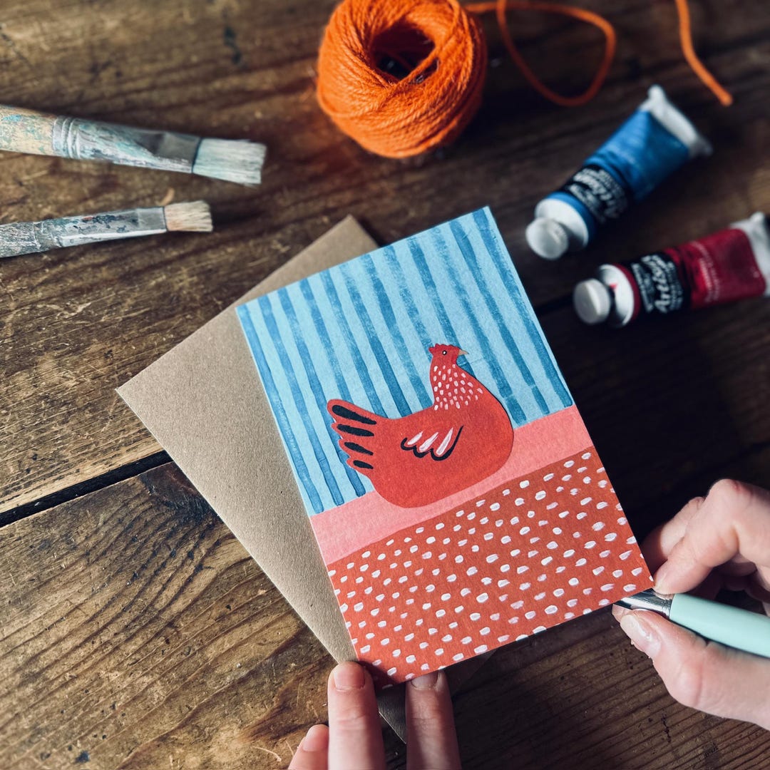 Siting Hen Art Card - Etsy