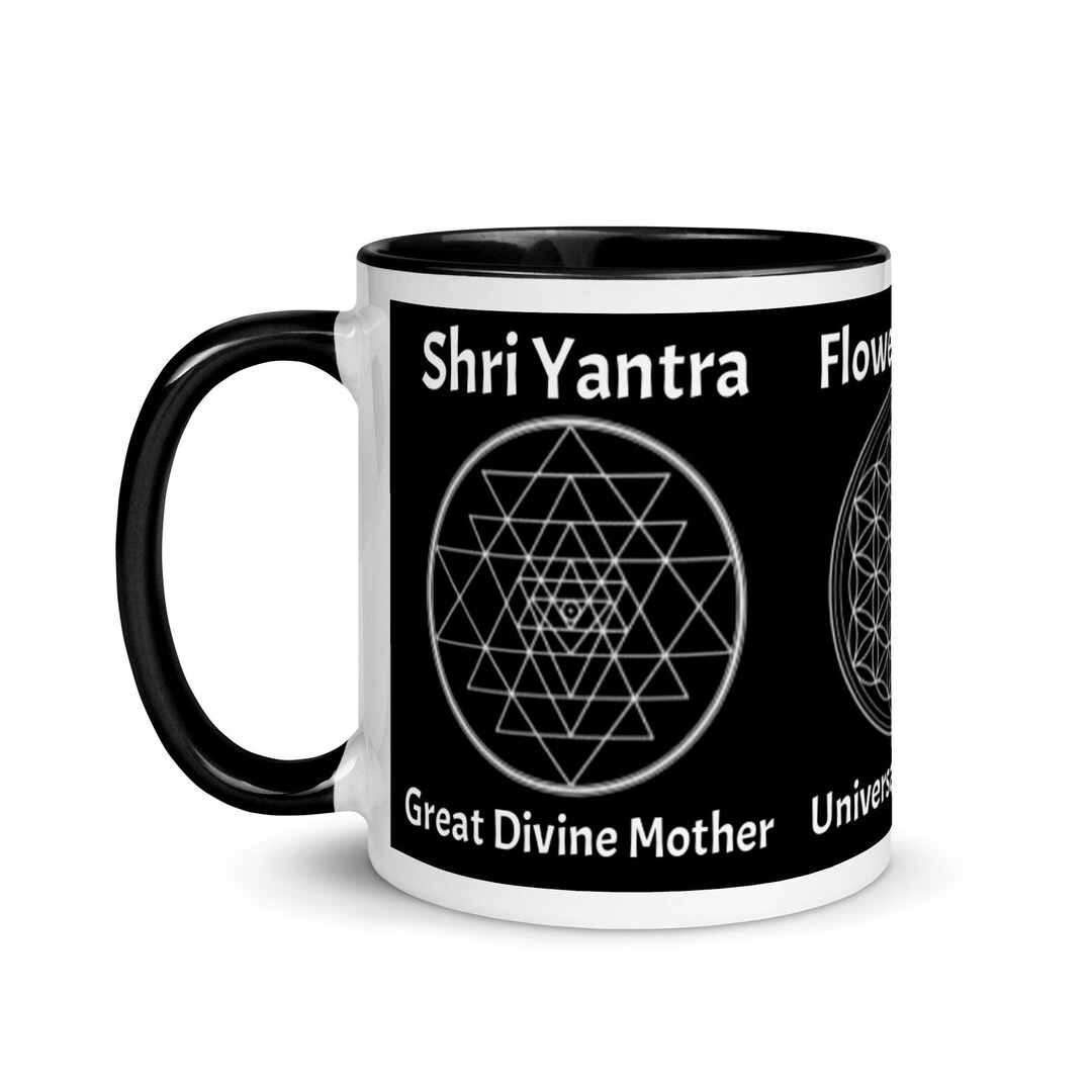 Sri Yantra Flower of Life Torus Mandala Mug With Meanings Black Inside ...