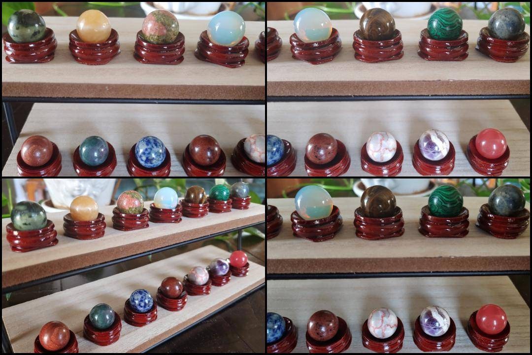 Mini Crystal Ball 20mm Gemstone Sphere Wooden Stand Colorful Globe ...
