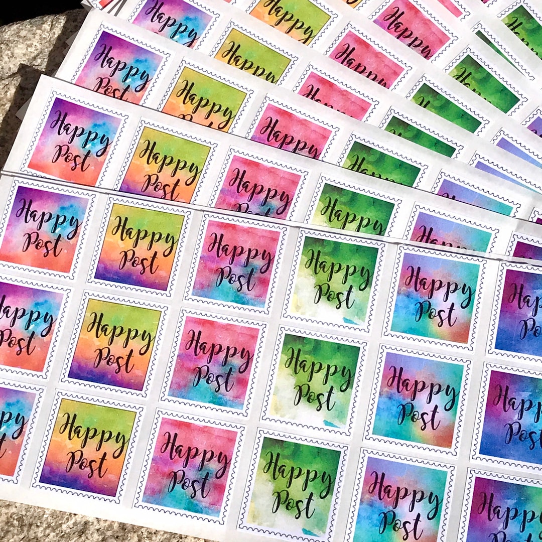 54 Happy Post or Happy Mail Customised Watercolour Stamp Stickers - Etsy