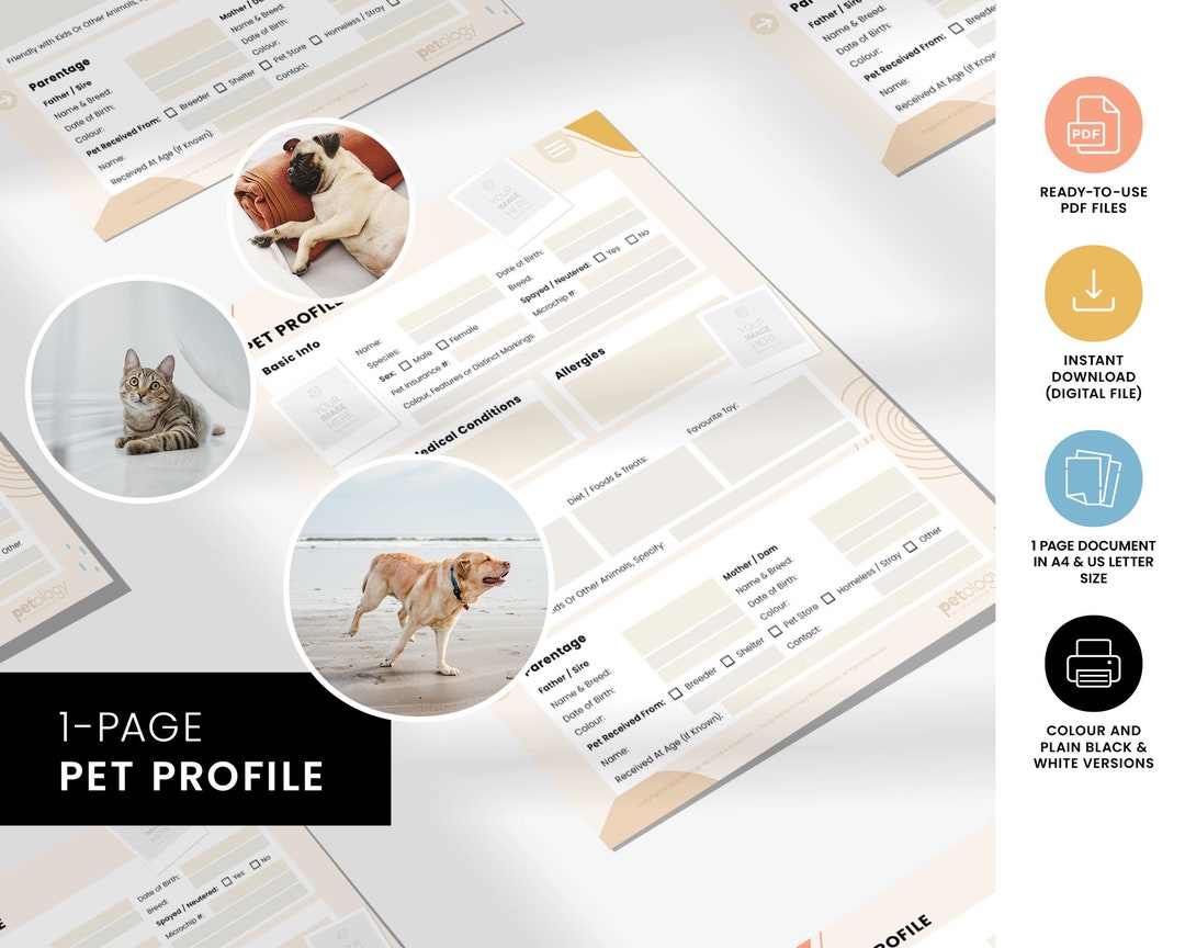 Pet Profile | Printable | Pet Care Planner | Pet Maintenance | Pet ...