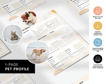 Pet Profile Sheet Multiple Pets | Printable | Pet Care Planner | Pet ...