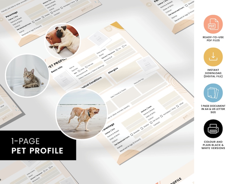 Pet Profile | Printable | Pet Care Planner | Pet Maintenance | Pet ...