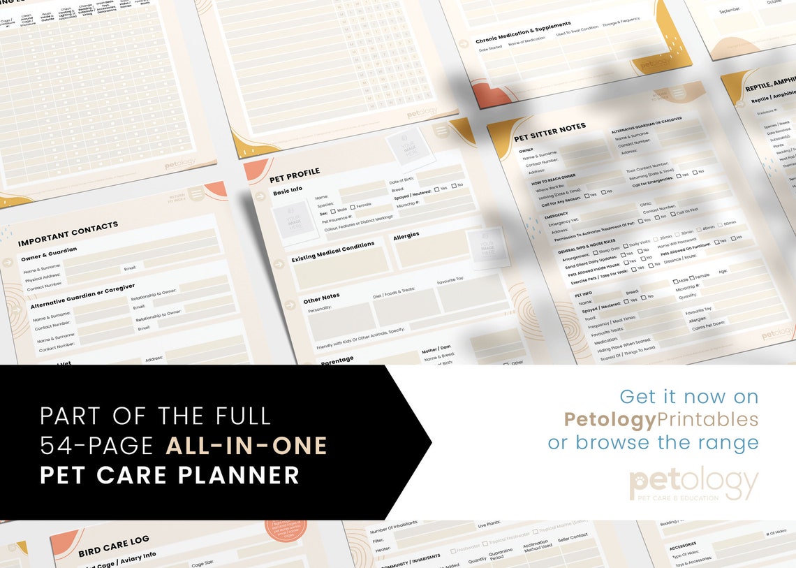 Pet Profile Sheet Multiple Pets | Printable | Pet Care Planner | Pet ...