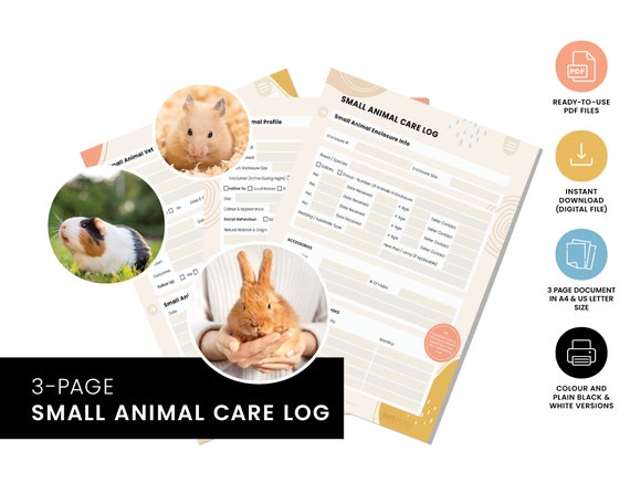 Small Animal Care Log Printable Pet Care Planner Pet | Etsy