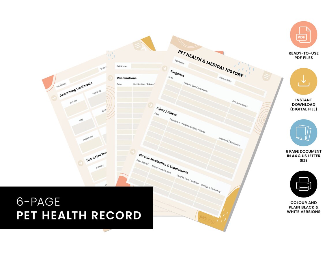 Pet Health & Medication Tracker Printable | Pet Care Planner | Pet ...