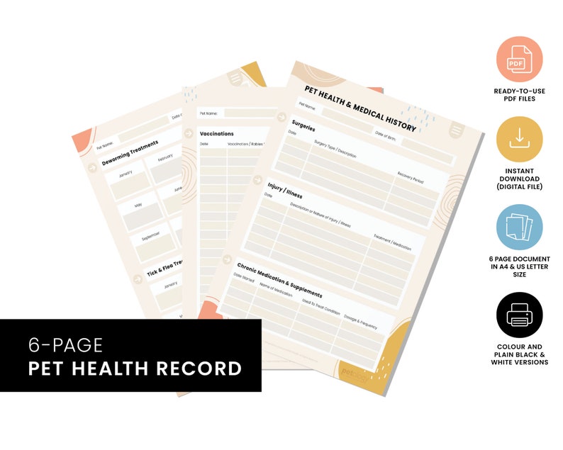 Pet Health & Medication Tracker Printable | Pet Care Planner | Pet ...