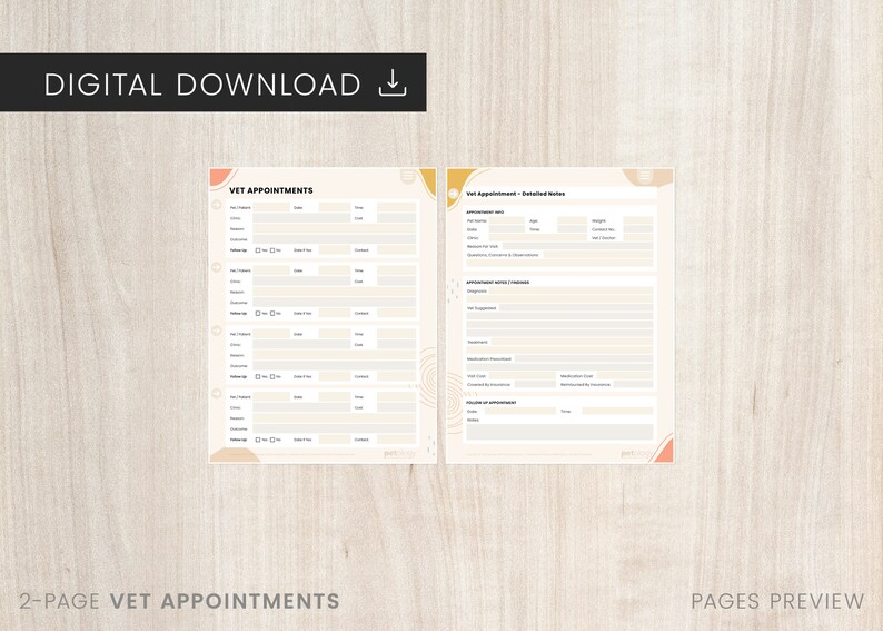 Vet Appointments Printable | Pet Care Planner | Pet Maintenance | Pet ...