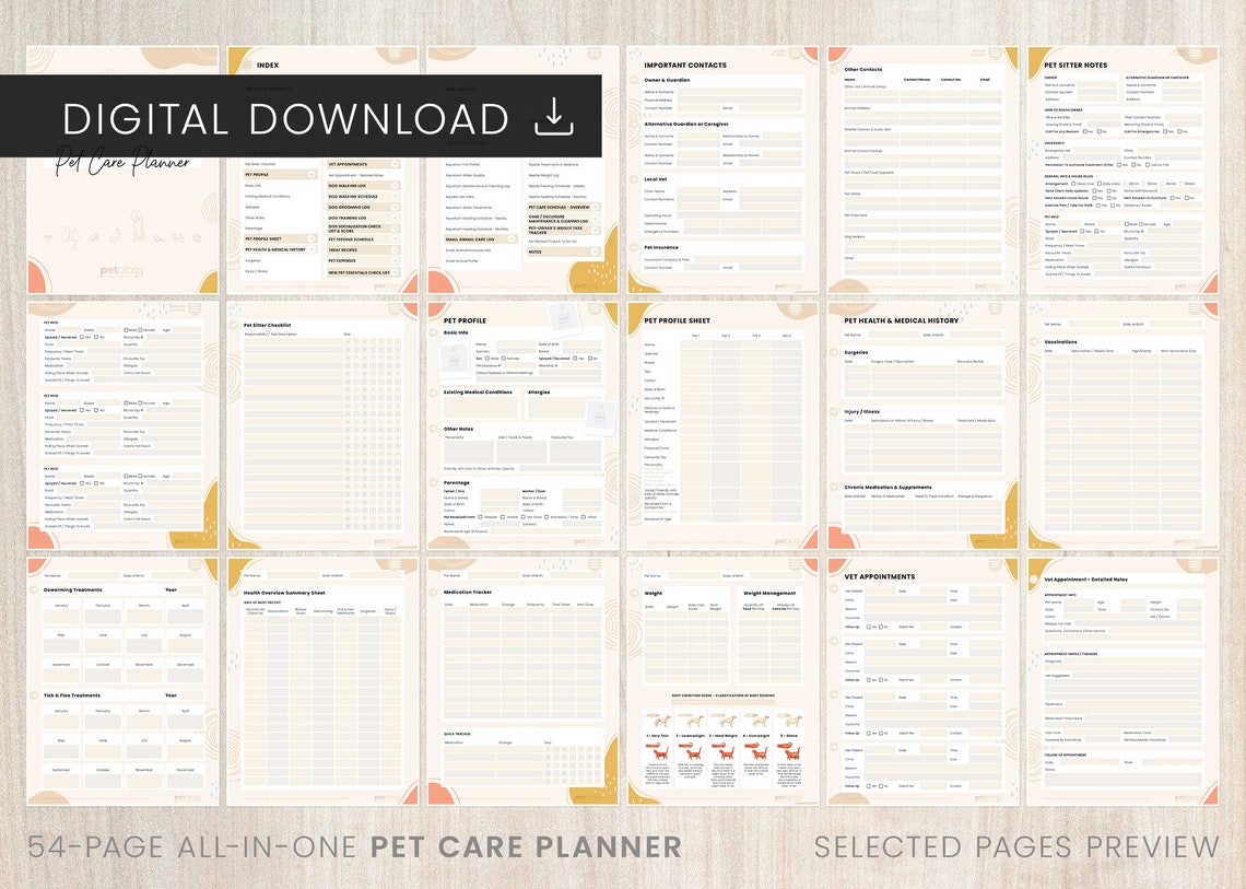 All-in-one Pet Care Planner Printable Pet Health Tracker - Etsy