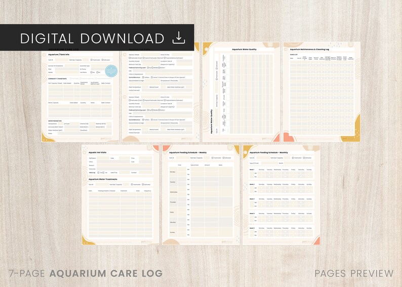 Aquarium Care Log | Printable | Pet Care Planner | Aquarium Maintenance ...