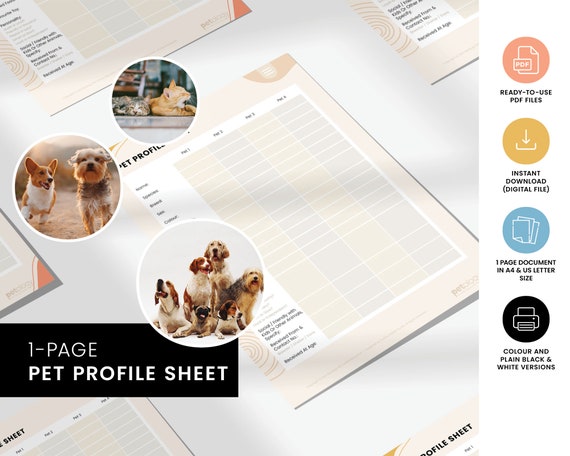 Pet Profile Sheet Multiple Pets Printable Pet Care Planner - Etsy