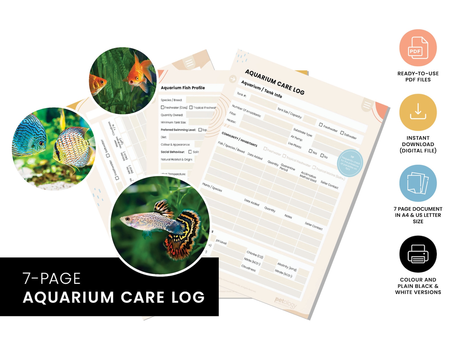 Aquarium Care Log | Printable | Pet Care Planner | Aquarium Maintenance ...