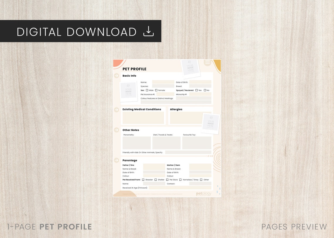 Pet Profile | Printable | Pet Care Planner | Pet Maintenance | Pet ...