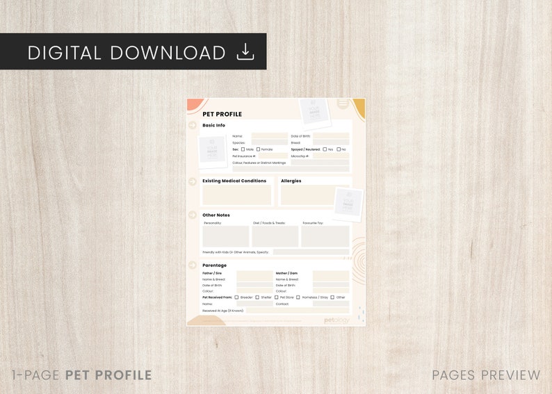 Pet Profile | Printable | Pet Care Planner | Pet Maintenance | Pet ...
