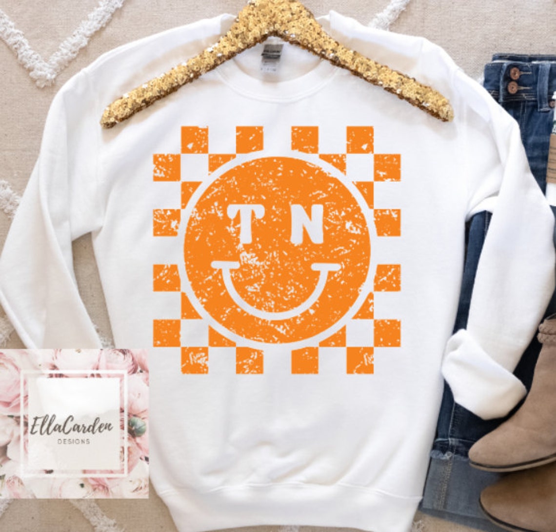 Tennessee Distressed Smiley Bleached Tee TN Orange and White - Etsy