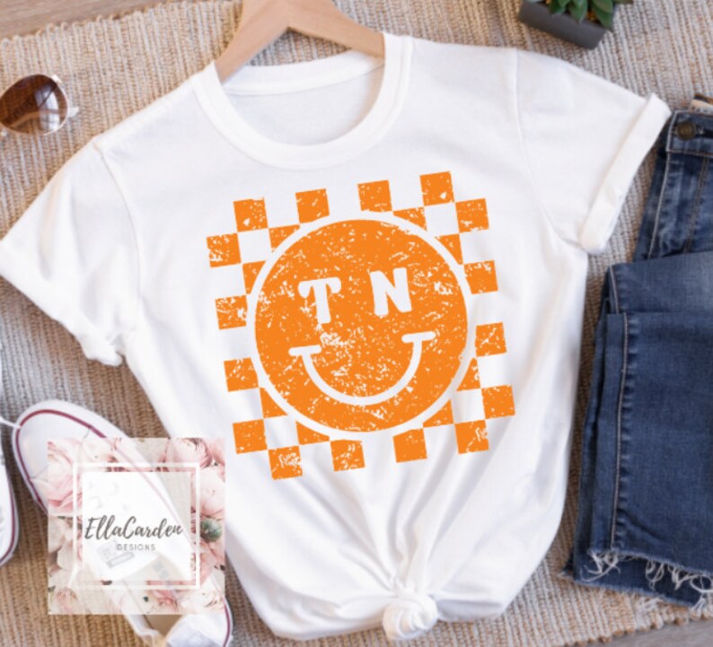 Tennessee Distressed Smiley Bleached Tee TN Orange and White - Etsy