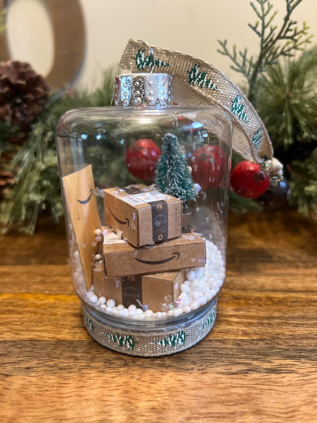Amazon Inspired Christmas Ornament, Packages and Boxes Snow With Tree ...