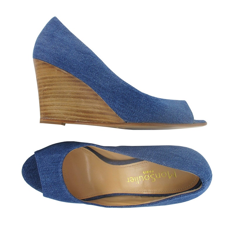 Open Toe Jeans Wedge Sandal Denim Wedge Sandal Jeans Fabric - Etsy
