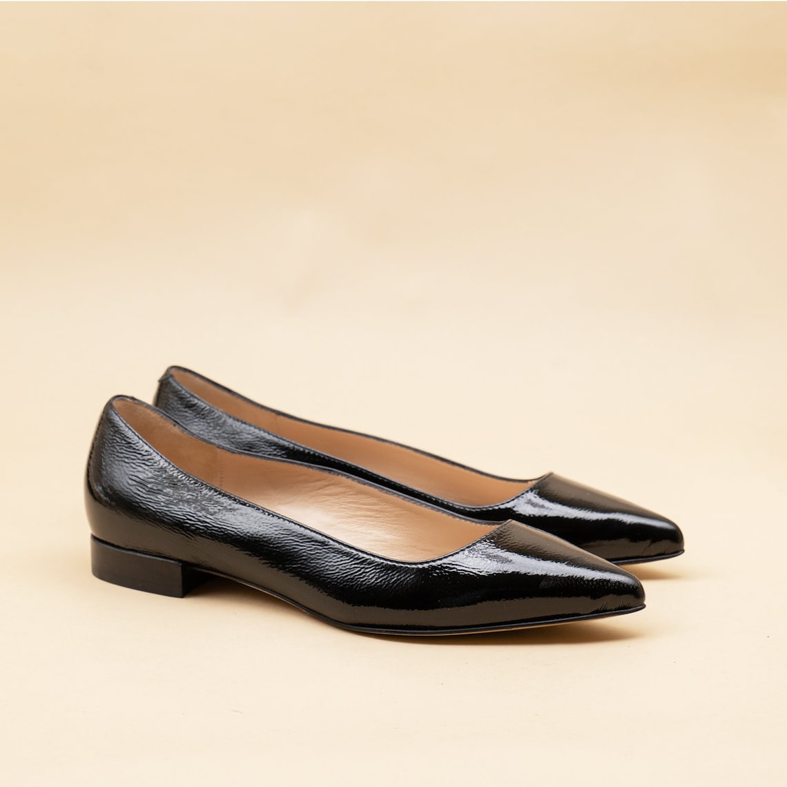 Black Patent Pointy Leather Flats, Black Leather Pointy Ballerina ...