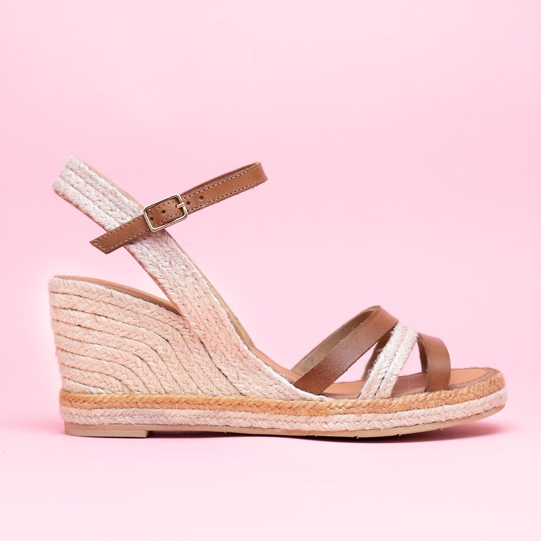 Camel Leather Low Heel Wedge Espadrilles, Women Leather Espadrilles ...