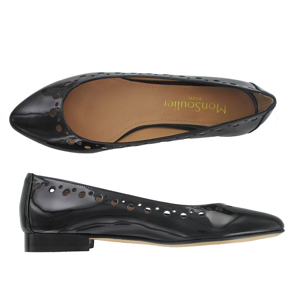 Black Leather Pointed Toe Flats, Black Pointy Flats, Black Patent ...