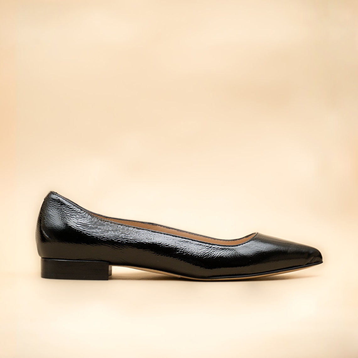 Black Patent Pointy Leather Flats, Black Leather Pointy Ballerina ...