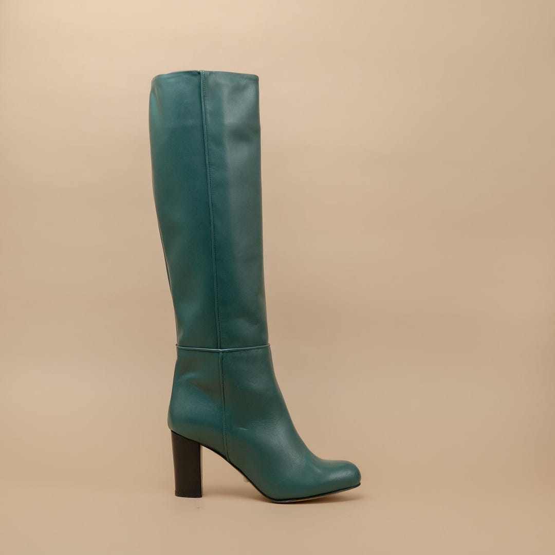 Dark Green Leather Knee High Boots, Women Green High Boots, Forest ...