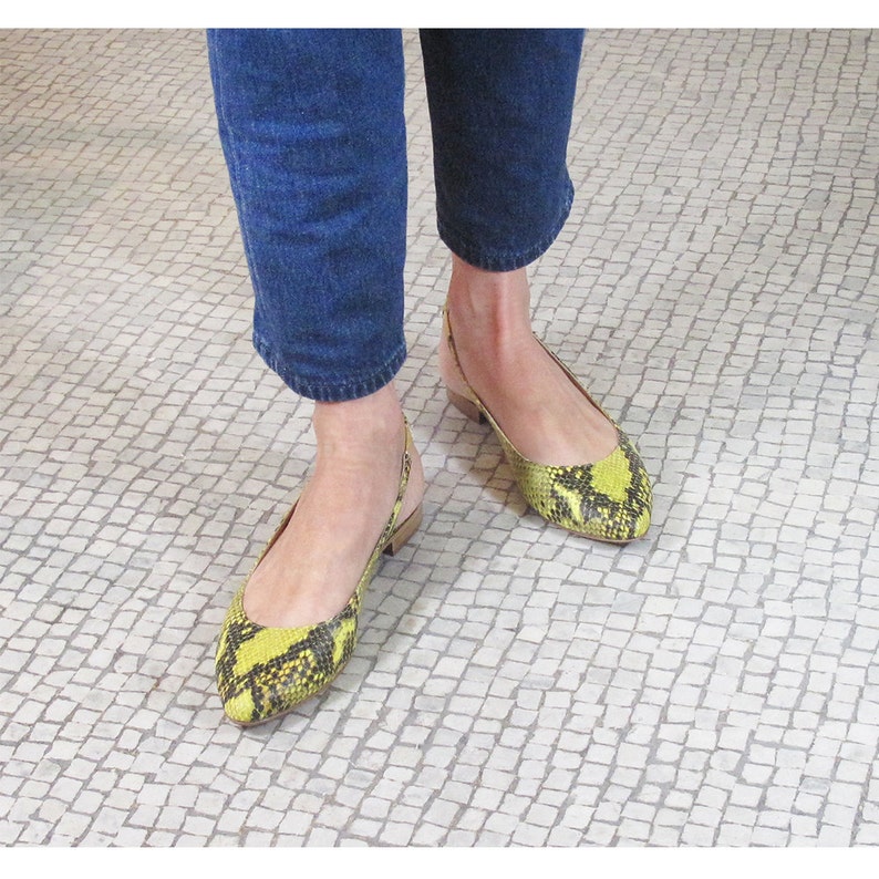 Yellow python slingback pointed toe flat women python pointy | Etsy