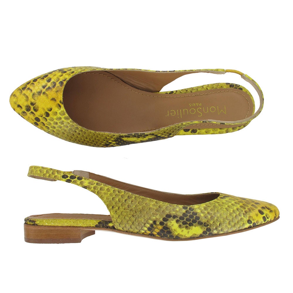 Yellow Python Slingback Pointed Toe Flat Women Python Pointy - Etsy