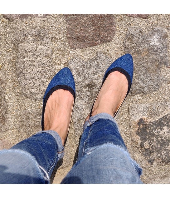 Denim Pointed Toe Slingback Flat Women Denim Pointy Flats - Etsy