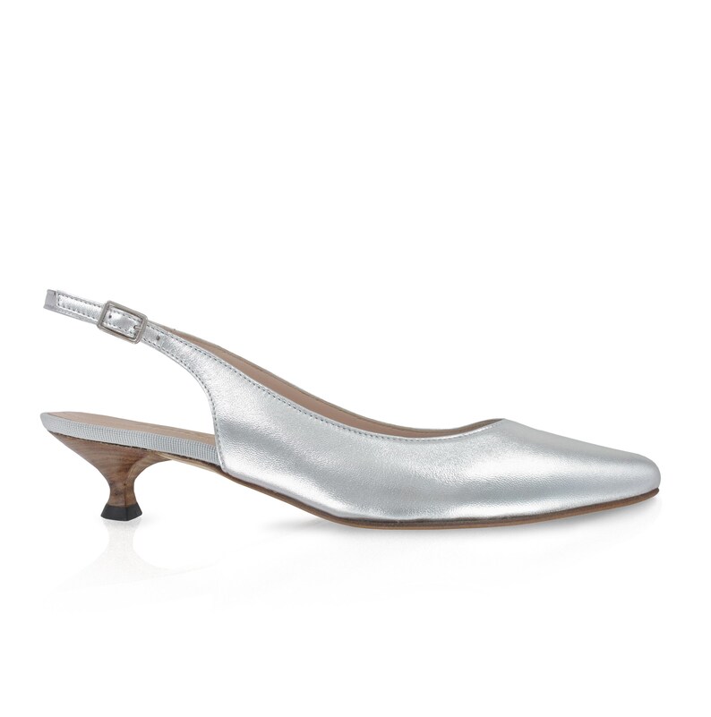 Silver Pointy Kitten Heel Pump, Silver Kitten Heel Slingback, Silver ...