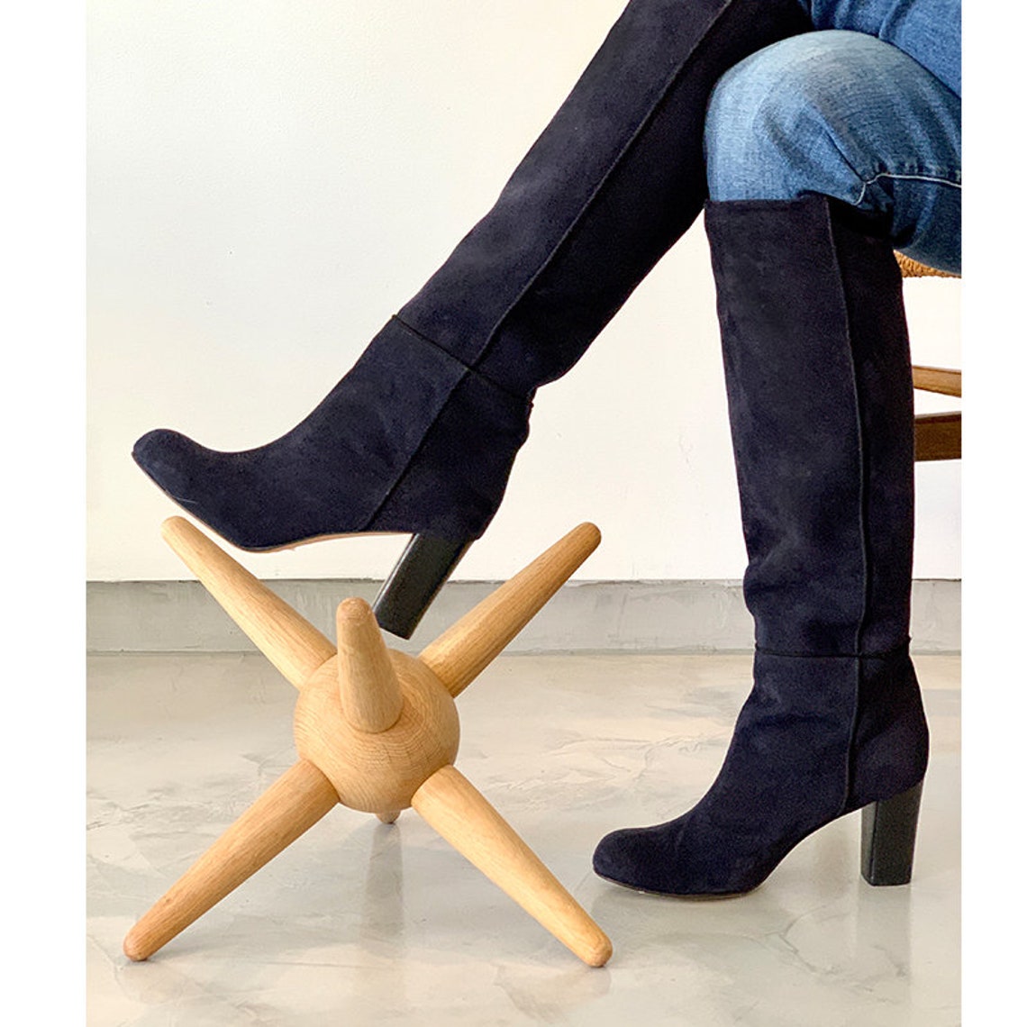 Navy Blue Suede Leather Knee High Boots, Women Blue High Boots, Navy ...