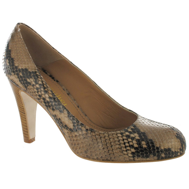 Beige Python Classic Pumps, Printed Python Shoes, Women Leather Pumps ...